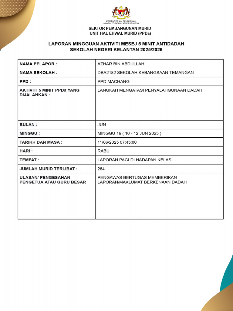 m16 PPD Machang Jun Dba2182 Sekolah Kebangsaan Temangan | PDF