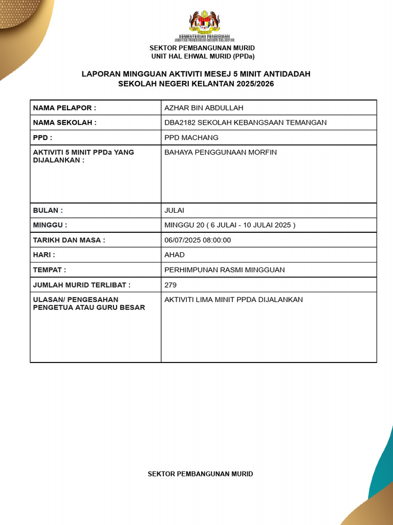 m19 PPD Machang Julai Dba2182 Sekolah Kebangsaan Temangan | PDF