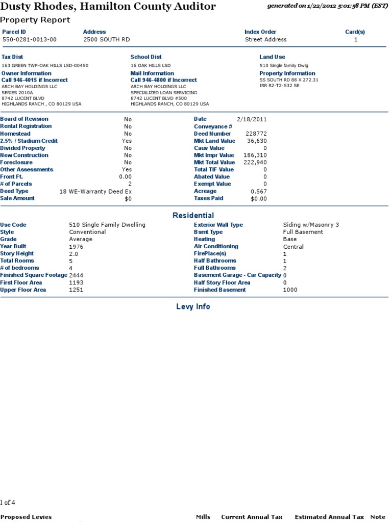 Hamilton County Property Report 550-0281-0013-00 | PDF | Taxes ...