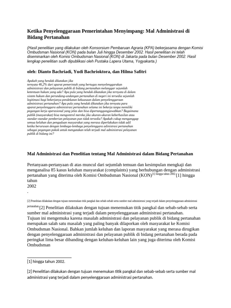 Mal Administrasi Pertanahan di Indonesia | PDF