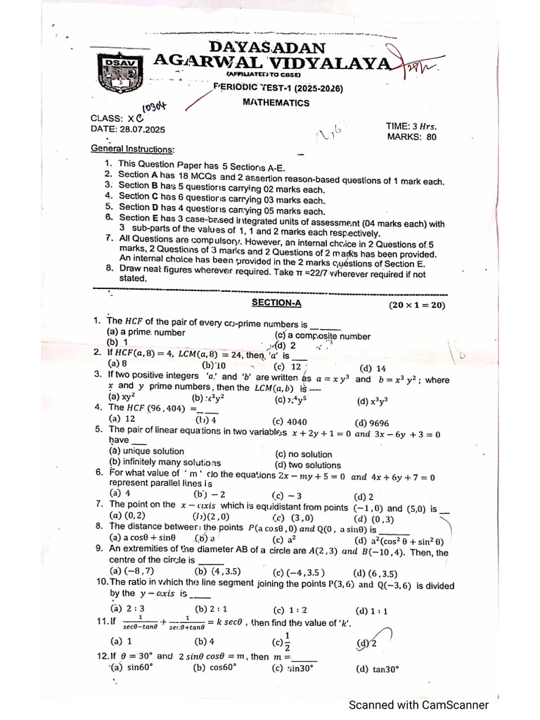 Class 10 Dav Periodic Test 1 2025-26 | PDF