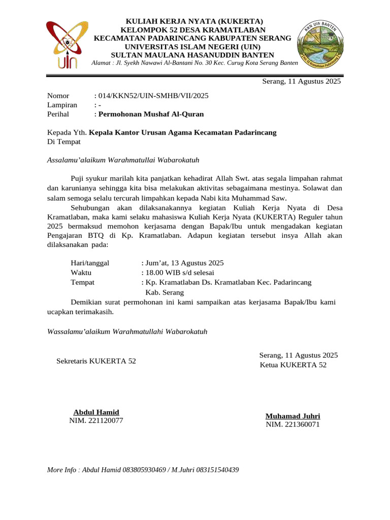 Permohonan Mushaf Al-Quran KUKERTA 2025 | PDF