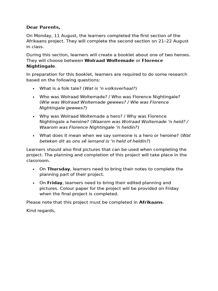 Afrikaans Project Info | PDF