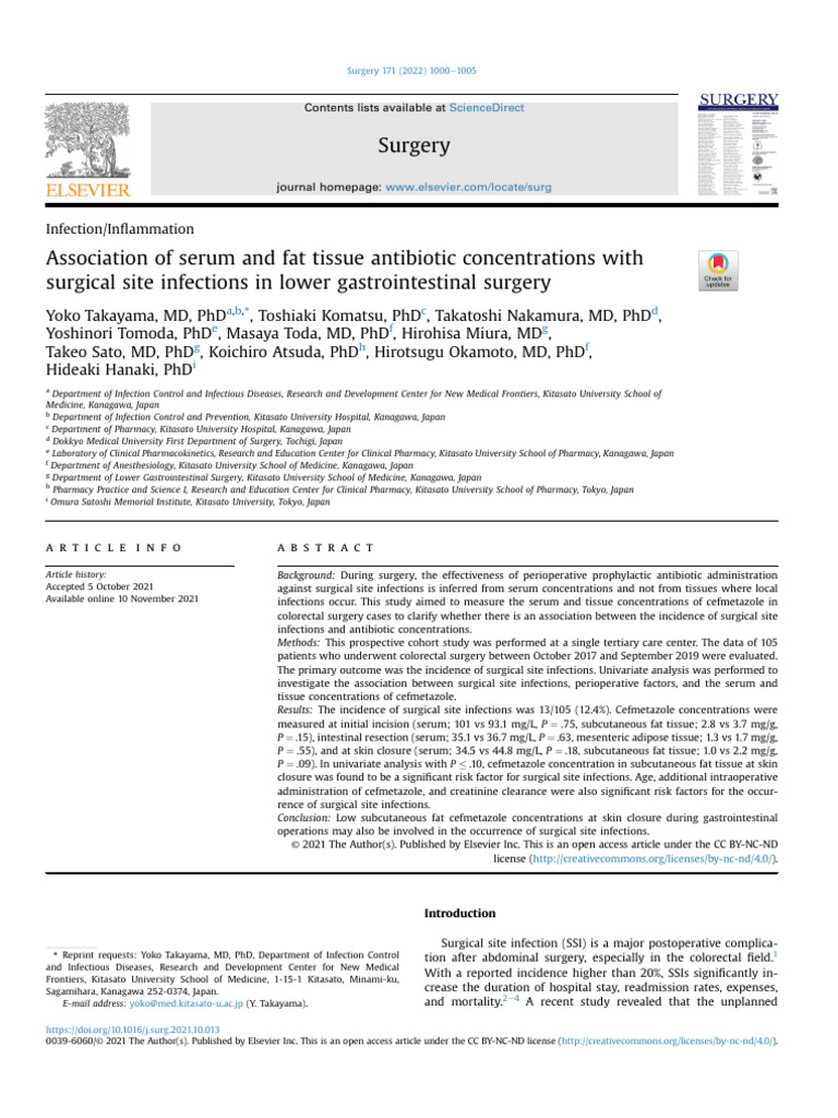 Association of Serum and Fat Tissue Antibiotic Concentrations With ...