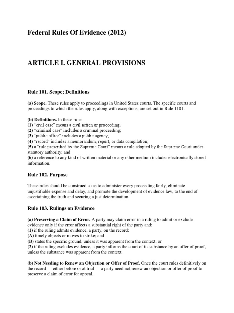 Federal Rules of Evidence PDF | PDF | Evidence (Law) | Hearsay In ...