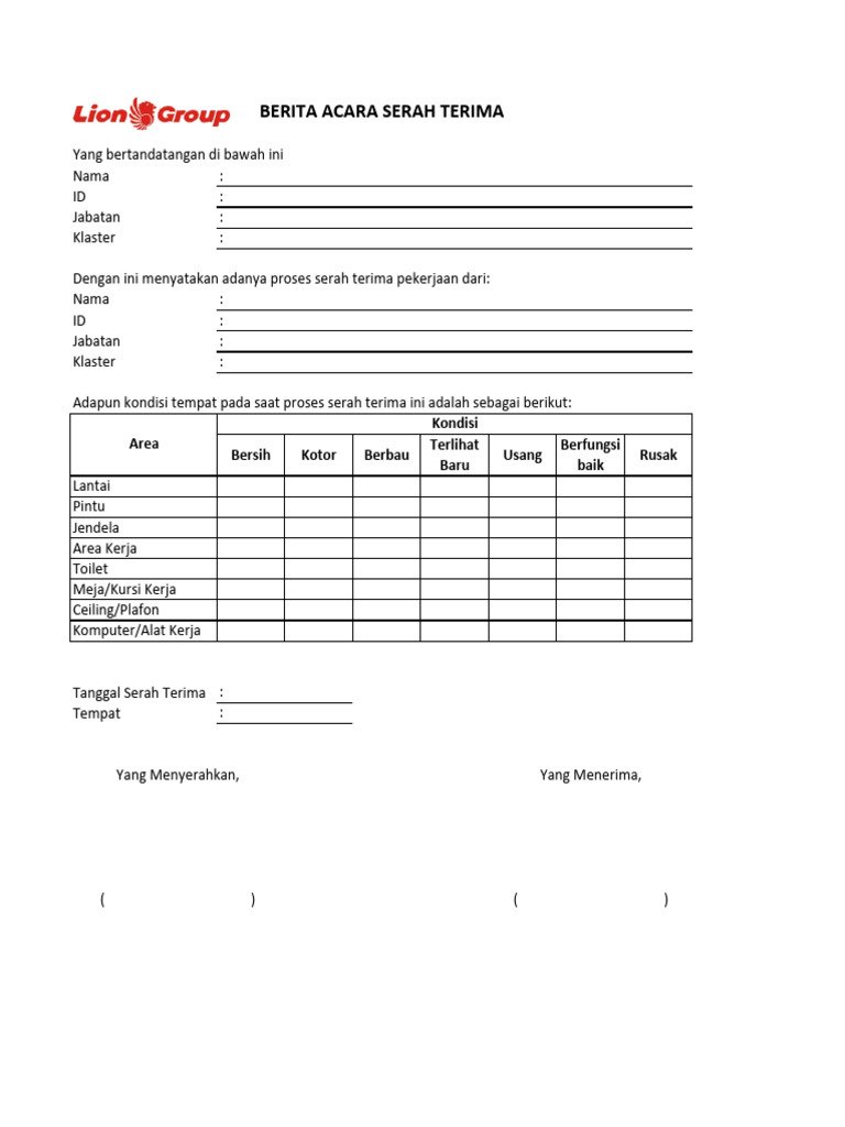 Form Serah Terima Champion 5R | PDF