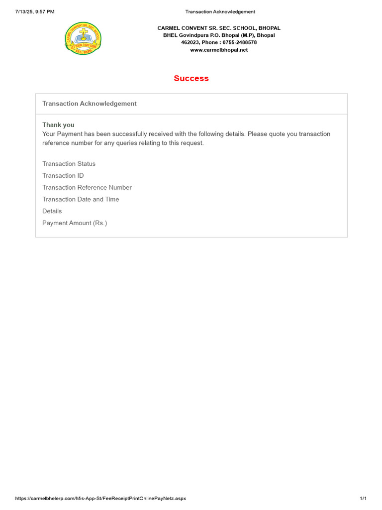 Transaction Acknowledgement Pdf