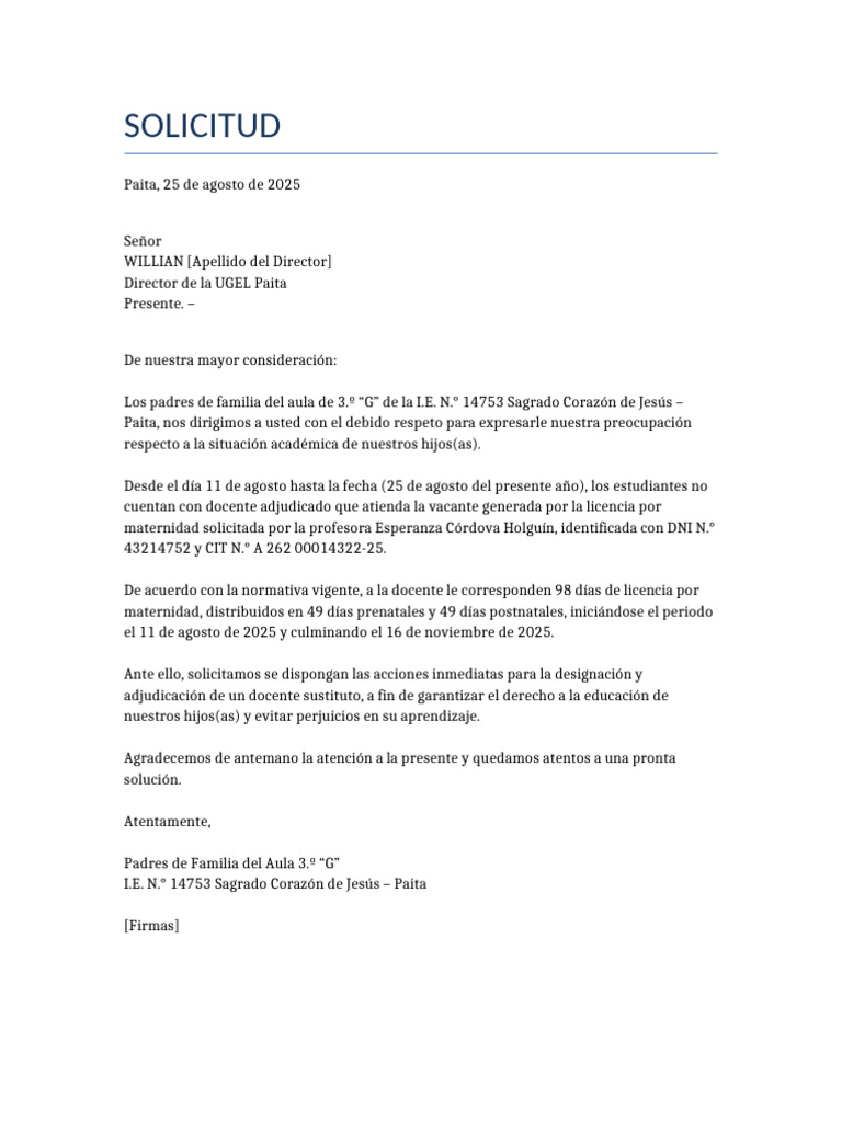 Solicitud UGEL Paita 3G | PDF