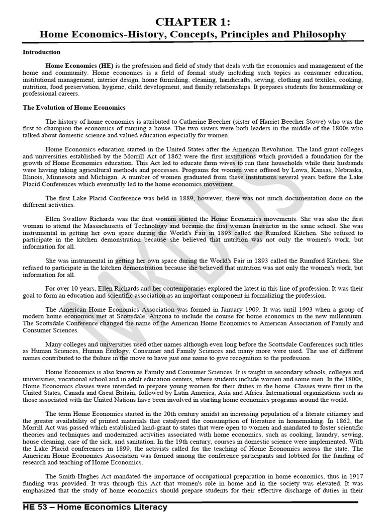 Handouts Chapter 1 Home Economics History Concepts Principles and Philosophy | PDF | Cost Of ...
