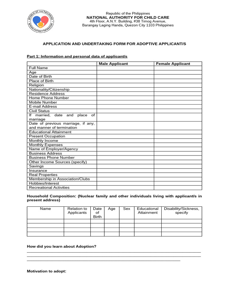 DSWD Adoption Application Form | PDF | Human Development | Social ...