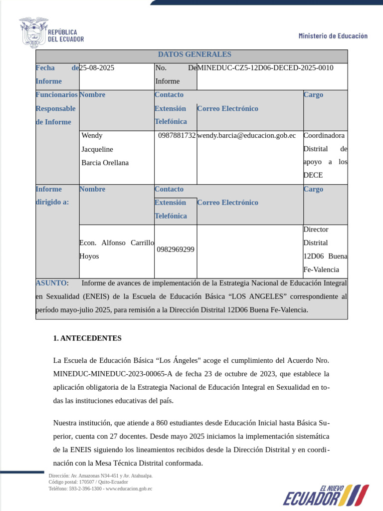 Informe sobre la ENEIS en Educación Básica | PDF | Evaluación | Maestros
