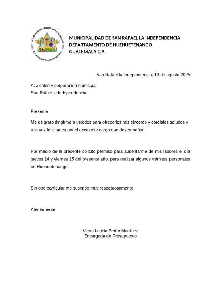 Solicitud de Permiso Vilma | PDF