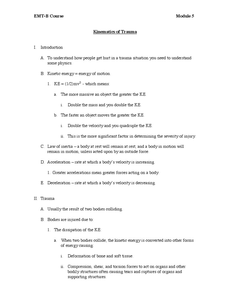 Kinematics - Trauma Lesson Plan | PDF | Thorax | Acceleration