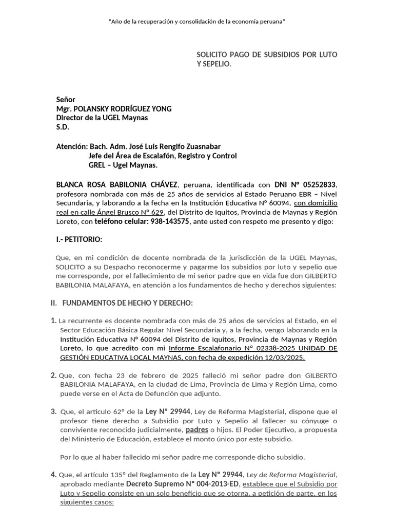 Solicitud de Subsidio por Luto y Sepelio | PDF