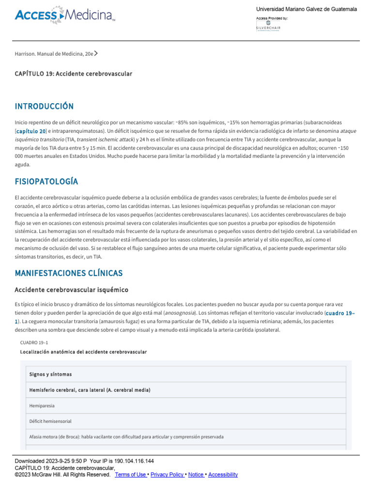 Accidente Cerebrovascular: Causas y Síntomas | PDF | Carrera ...