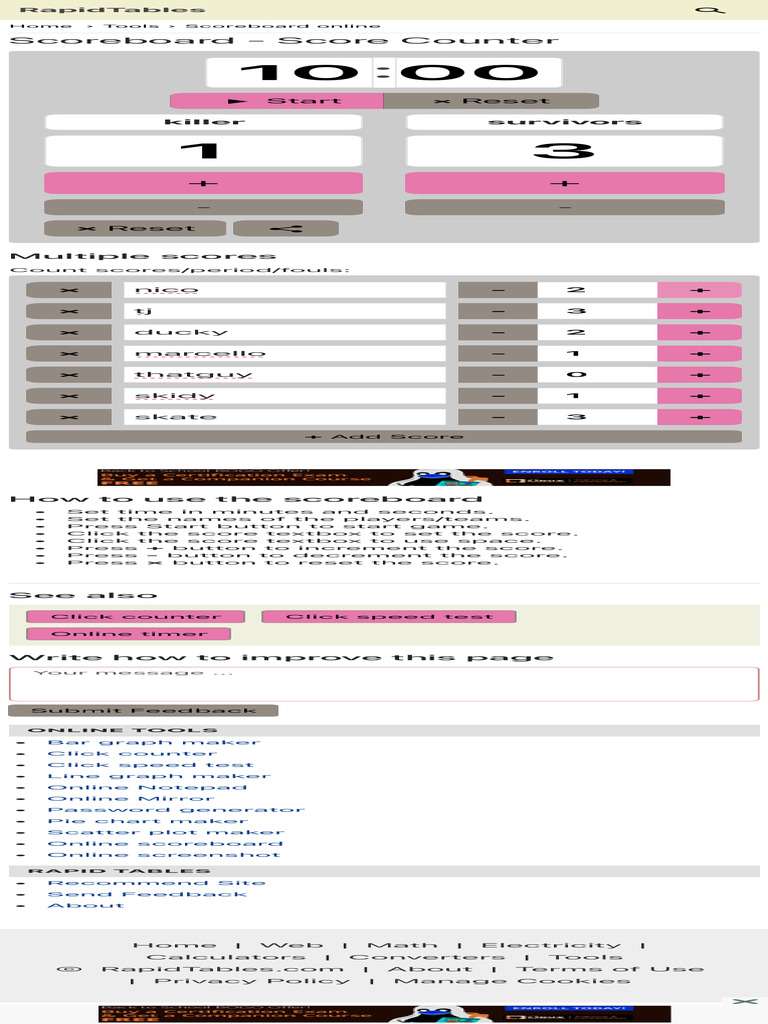 Scoreboard - Score Counter Online | PDF