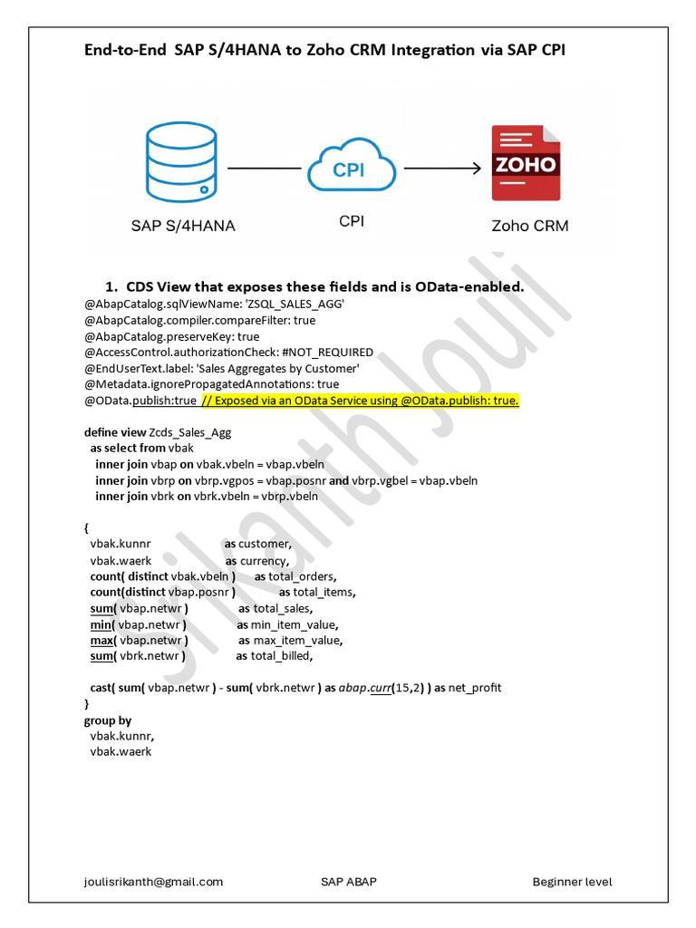 Sap S - 4hana To Zoho CRM Integration Via Sap Cpi | PDF | Hypertext | Computing