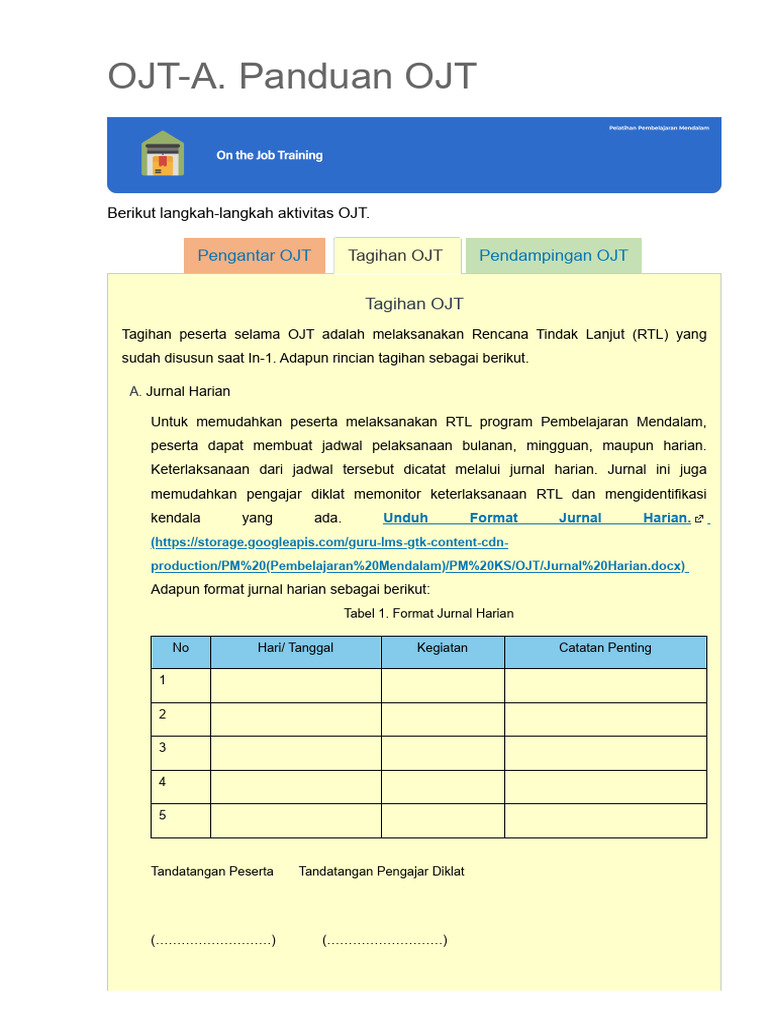 Panduan Laporan OJT Pembelajaran Mendalam | PDF
