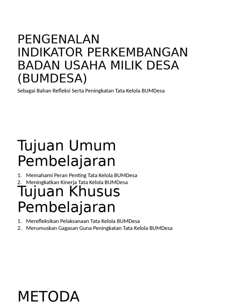 Indikator Pengembangan BUMDesa | PDF