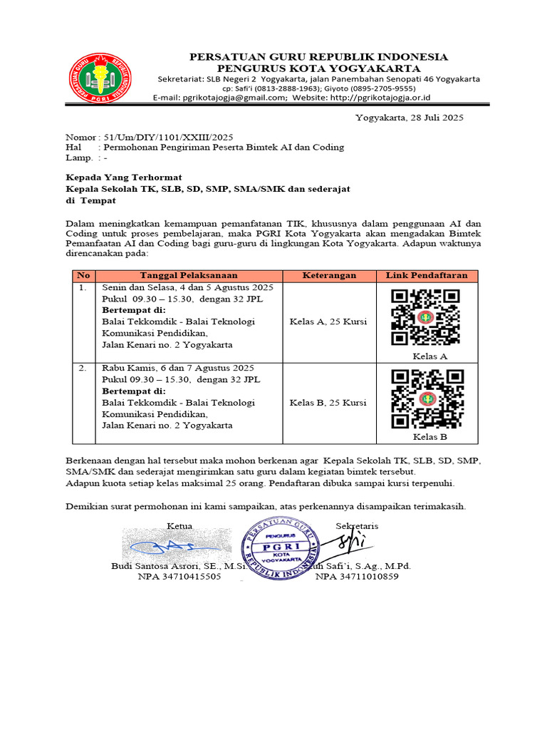 Permohonan Peserta Bimtek AI Dan Coding 2025 | PDF