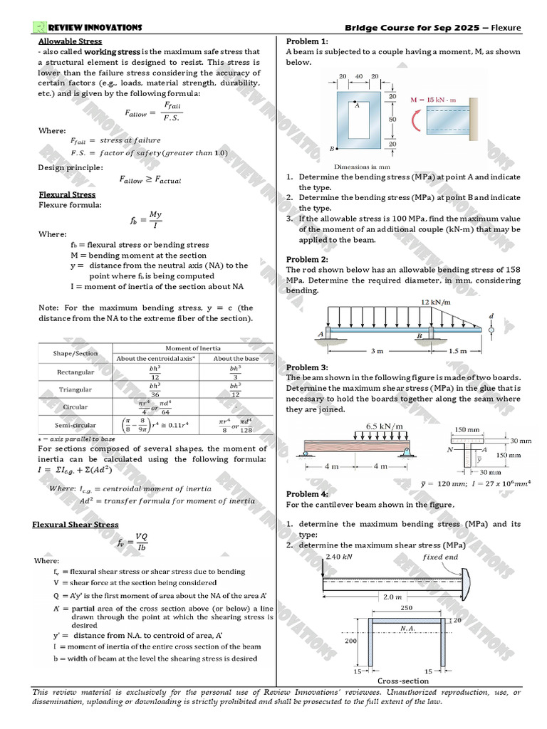 BC SEP 2025 - Flexural Stress & Flexural Shear Stress-1 | PDF | Bending ...