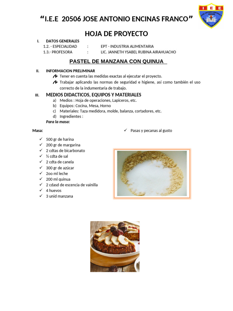 Hoja de Pastel de Manzana Con Kinua | PDF | Alimentos | Cocina occidental