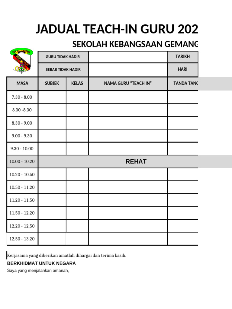Borang Teach in Guru | PDF