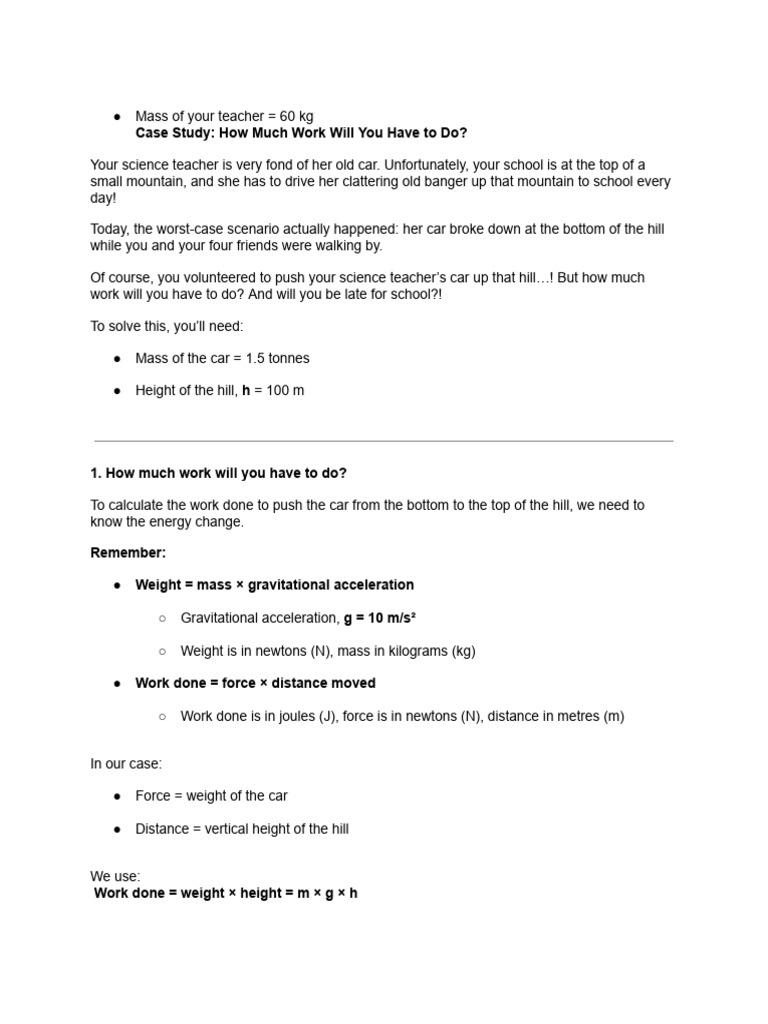 Pranav - Case Study - How Much Work Will You Have To Do | PDF | Mass | Kilogram