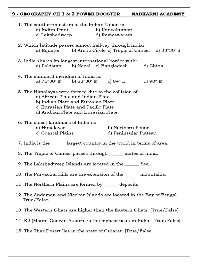 Cbse 9 MCQ Based Worksheet SS | PDF | Himalayas | Physical Geography