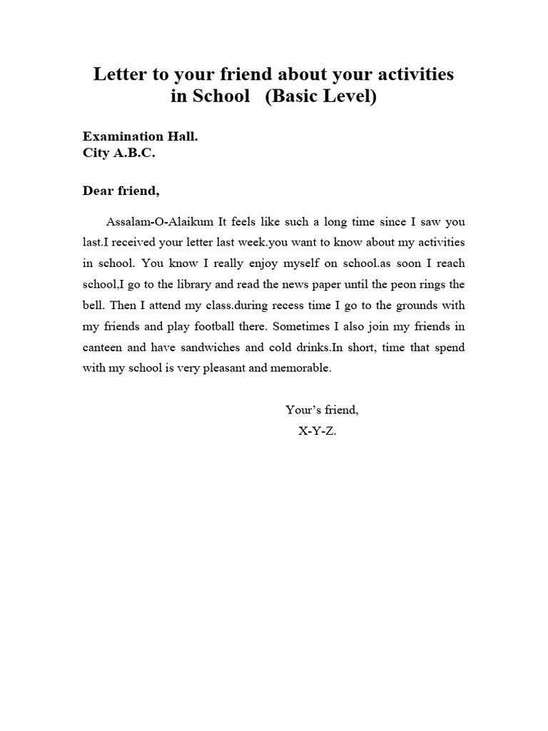 Letter To Your Friend About Your Activities in School | PDF