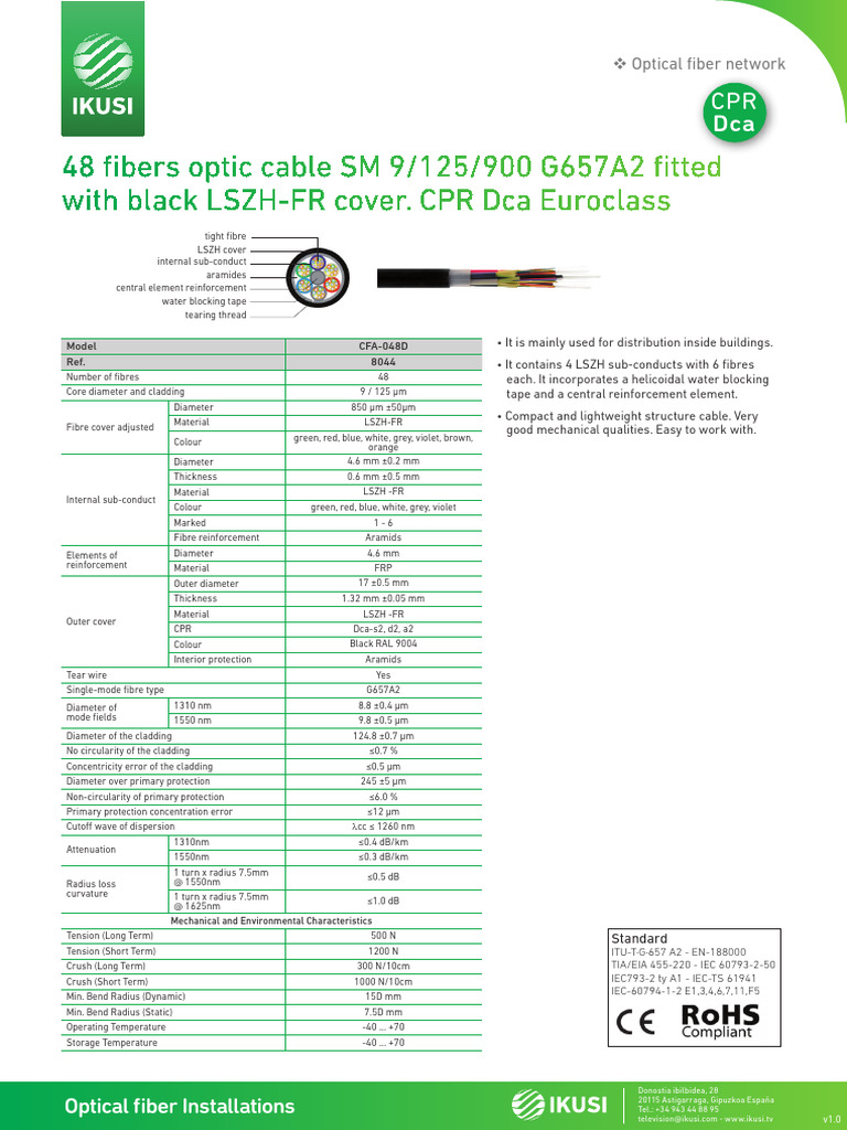 48-Core Single-Mode Fiber Cable Specs | PDF | Fibers | Optical Fiber