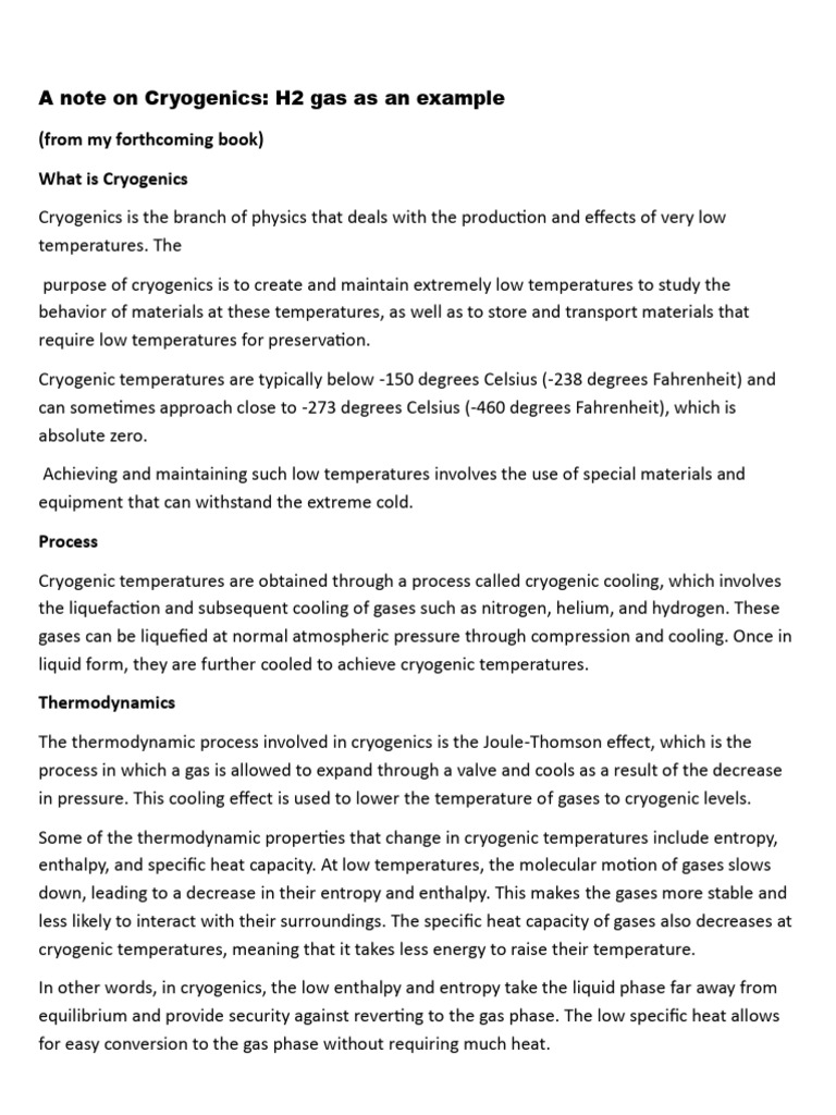 Cryogenic Cooling of Hydrogen Explained | PDF | Cryogenics | Gases
