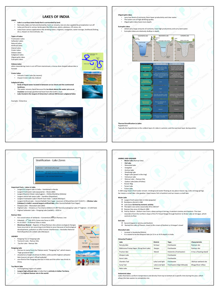 Lecture 02 Lakes in India | PDF | Lake | Aquatic Biomes