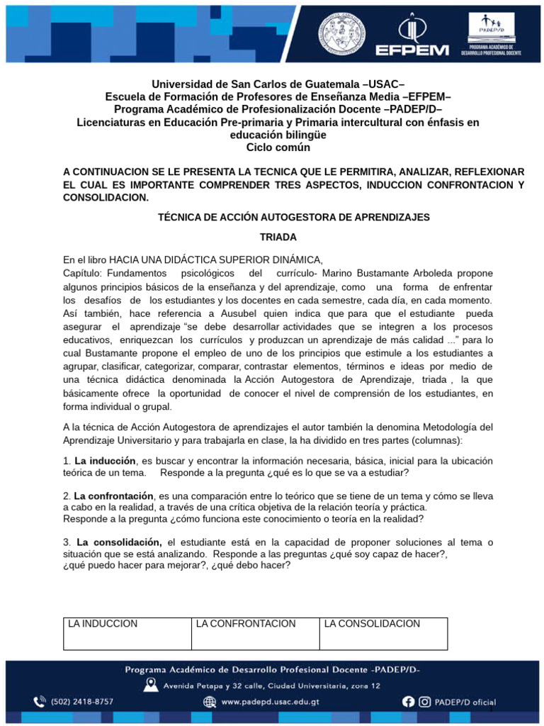 ANEXO 1 Técnica de Acción Autogestor de Aprendizaje - Triada-. | PDF | Maestros | Aprendizaje
