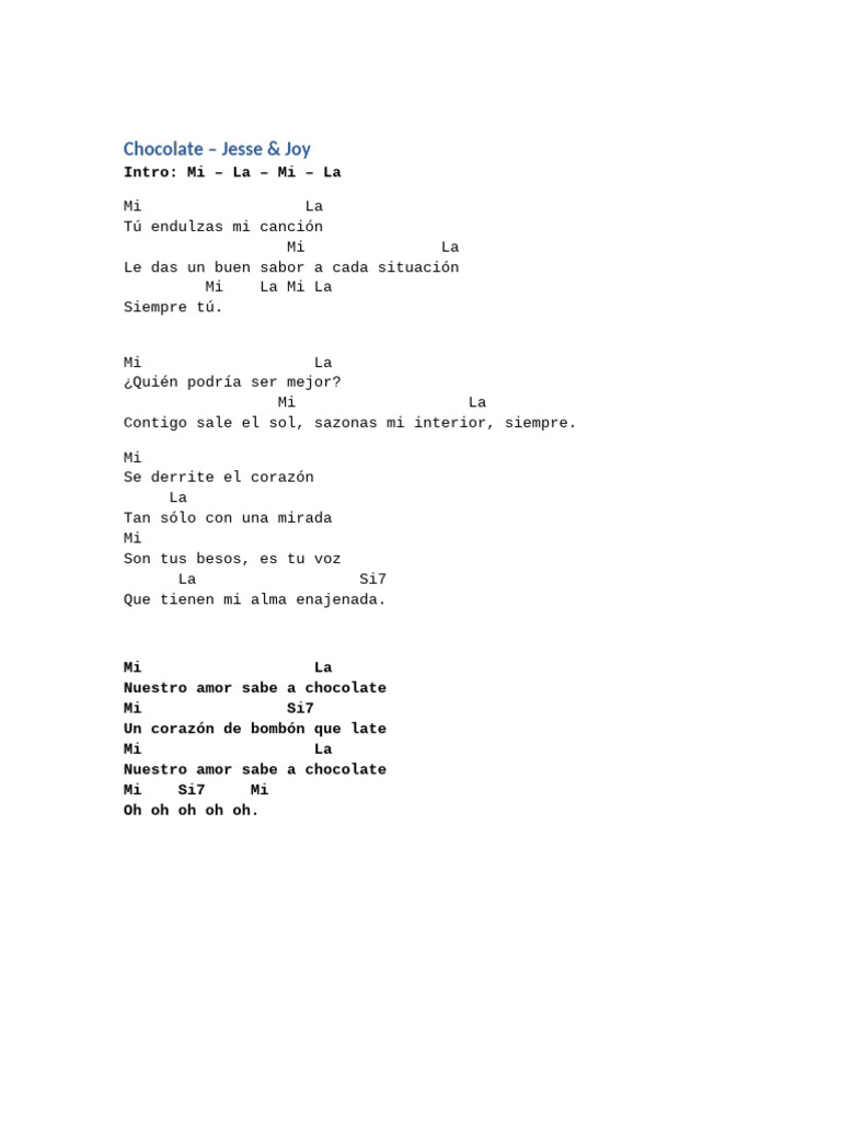 Chocolate Jesse y Joy Acordes | PDF