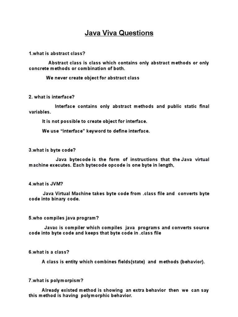 Java Viva Pdf Class Computer Programming Inheritance Object Oriented Programming