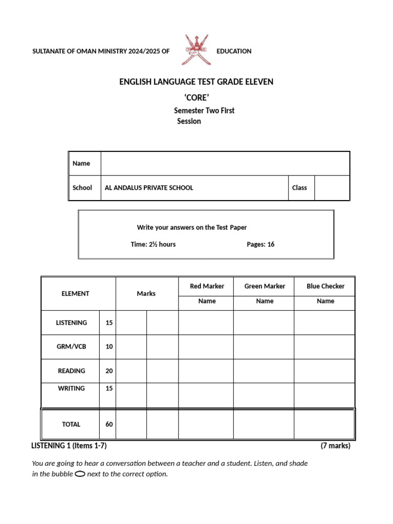 Grade 11 English Test 2024/2025 | PDF