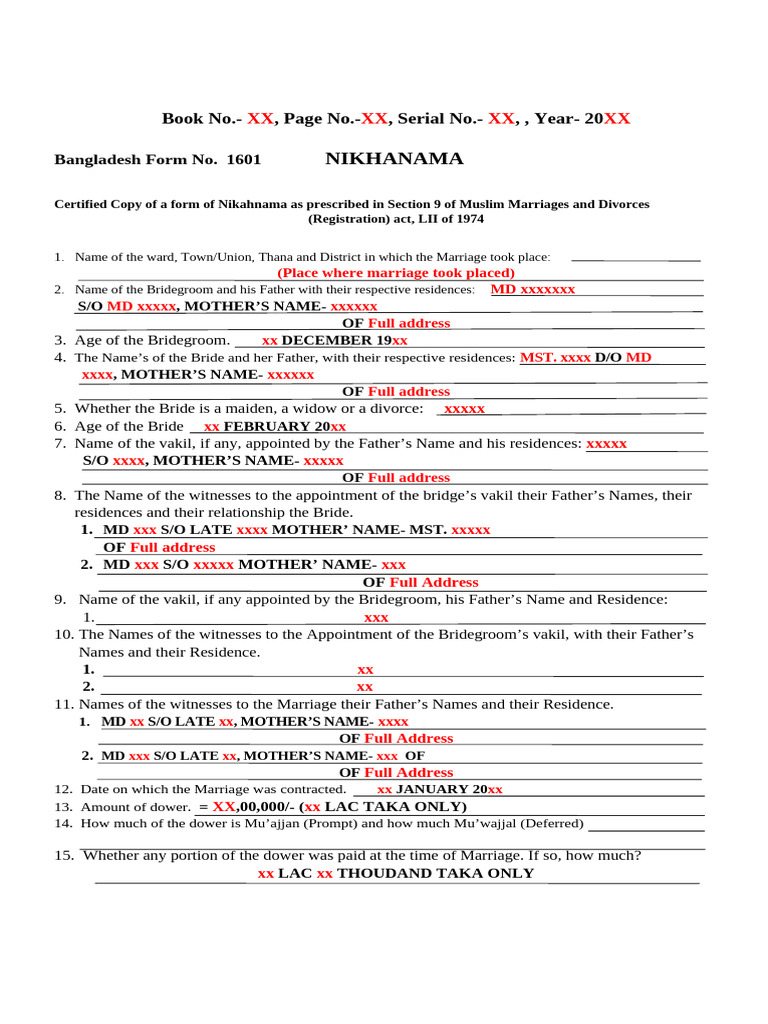 2.-Muslim English Nikah-Nama Format | PDF | Marriage | Social Institutions