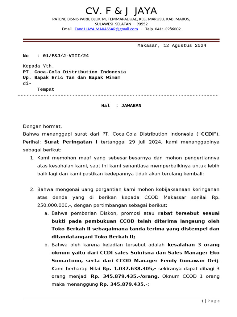 @ Jawaban CCOD BM - Permintaan Maaf Ke CCEP | PDF