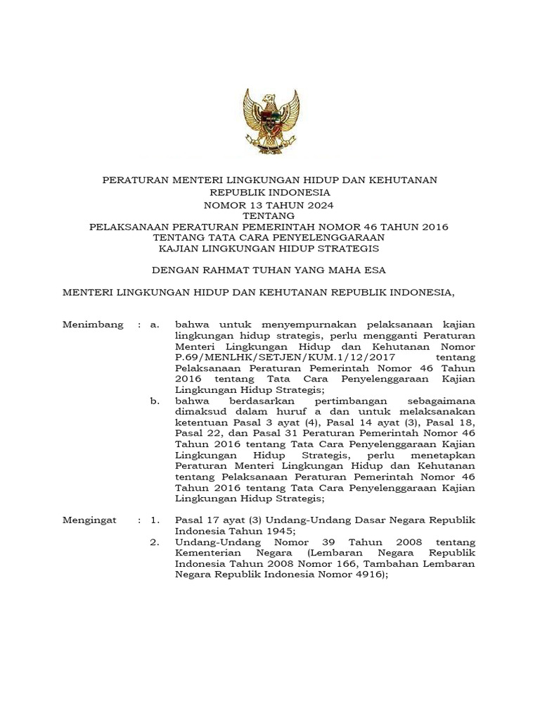 Permen LHK No 13 Tahun 2024 | PDF