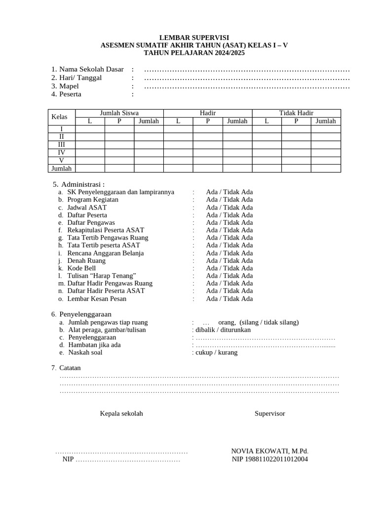 Lembar Supervisi Asat | PDF