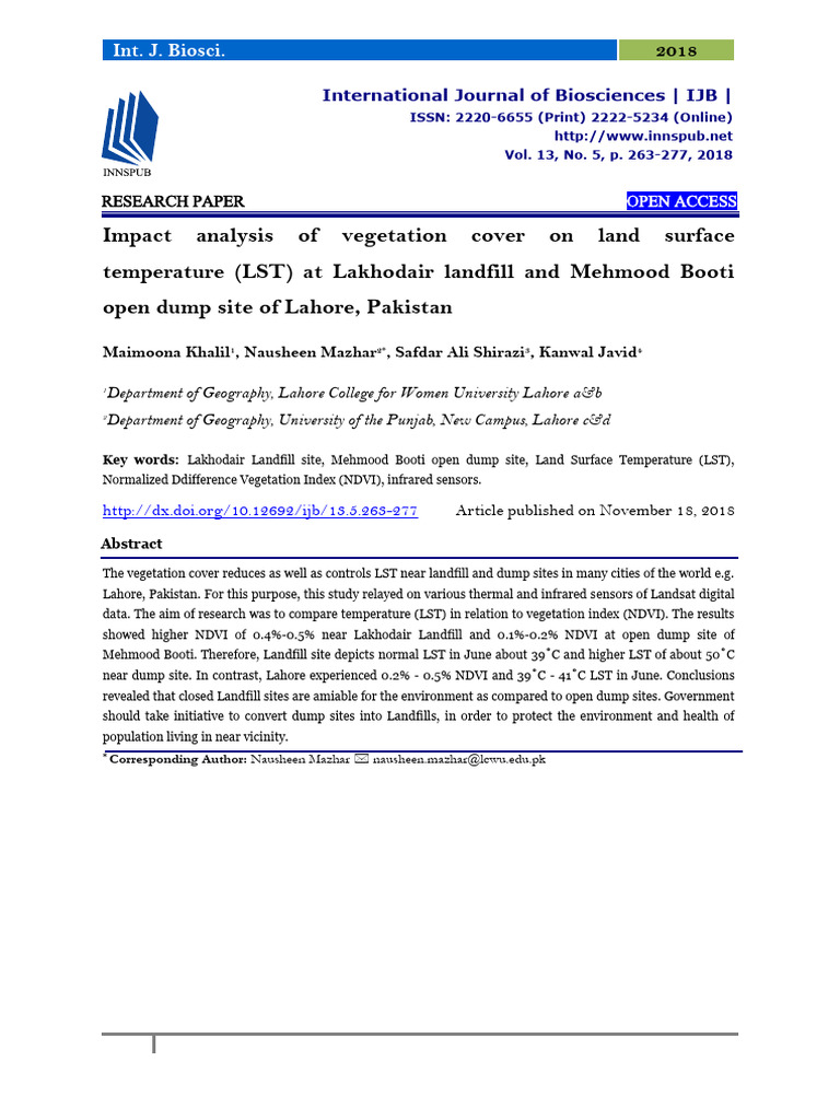 Impact Analysis of Vegetation Cover On Land Surface Temperature (LST ...