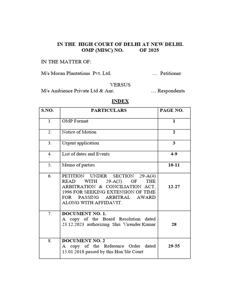 Moran Plantation Extension Under Section 29A of Arb. & Conc. Act 1996 ...