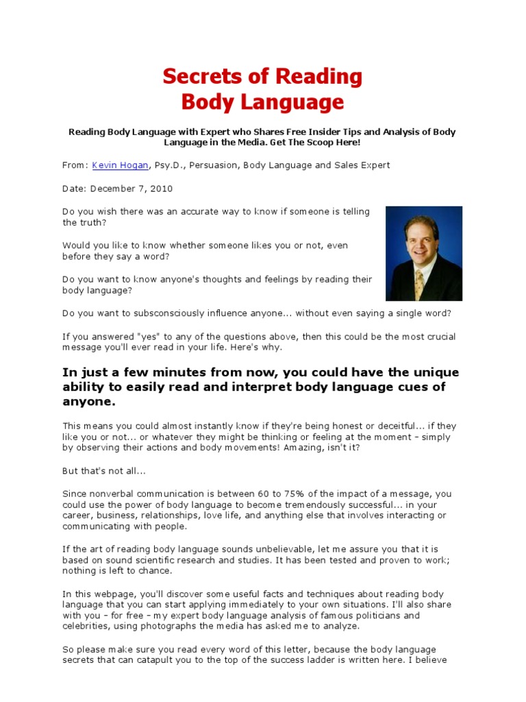Secrets of Reading Body Language | PDF | Body Language | Nonverbal ...