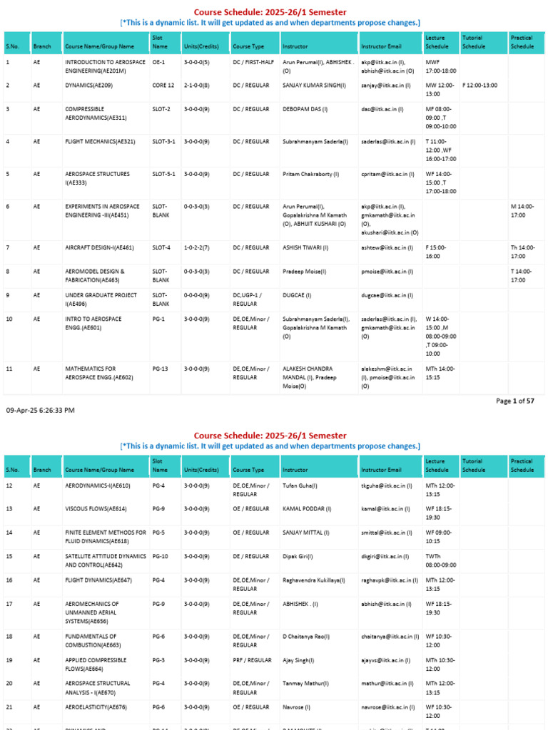 Course Schedule 2025-26-1 | PDF