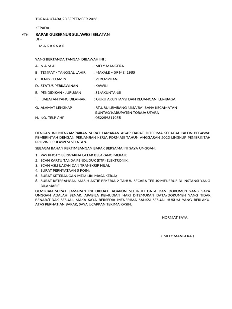 Format Surat Lamaran CPPPK® 2023 | PDF