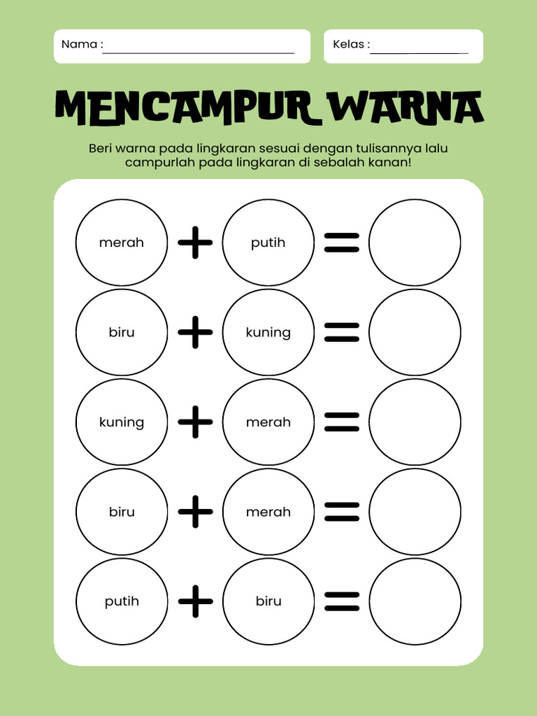 Worksheet Campuran Warna Anak-anak | PDF