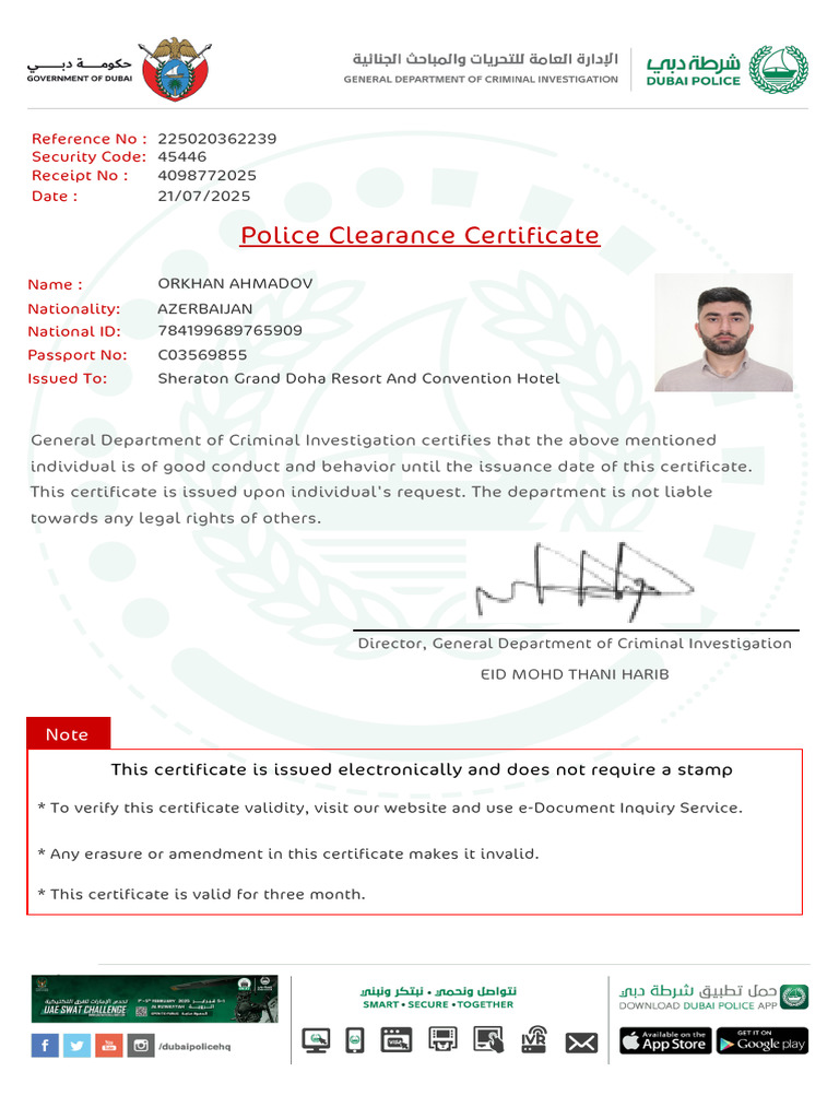 Police Clearance Certificate Details | PDF