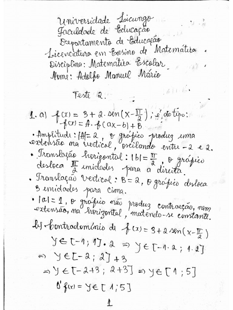 Teste 2 de Matemática Escolar | PDF