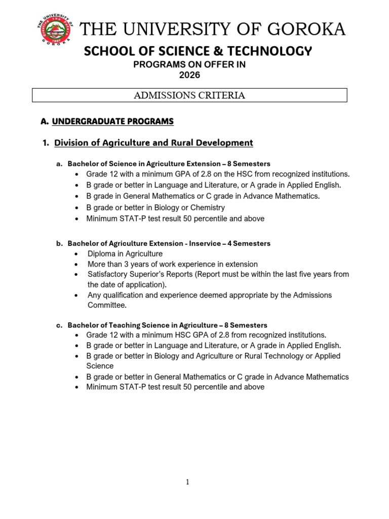 UOG Programs and Admission Criteria 2026 | PDF | University And College ...